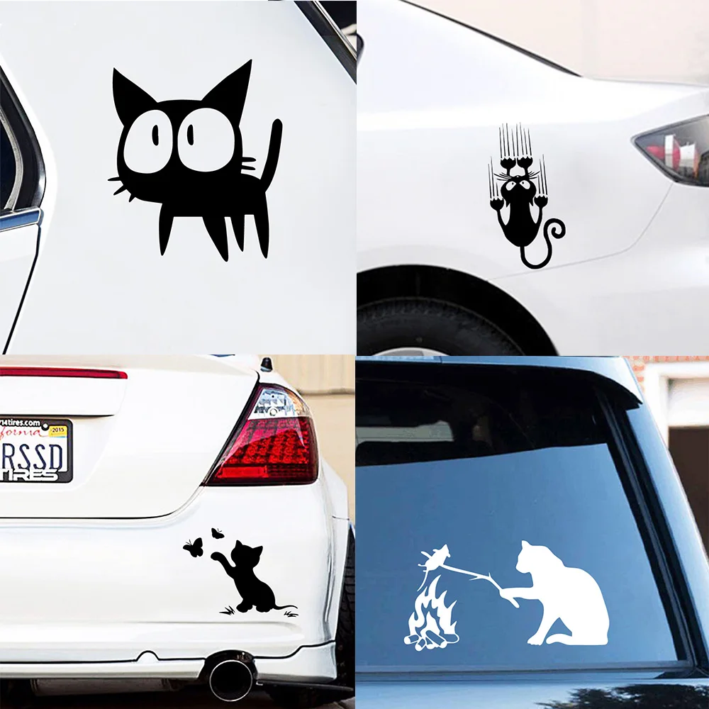 Karikatür kedi araba Sticker kelebek araba-styling komik otomatik ...