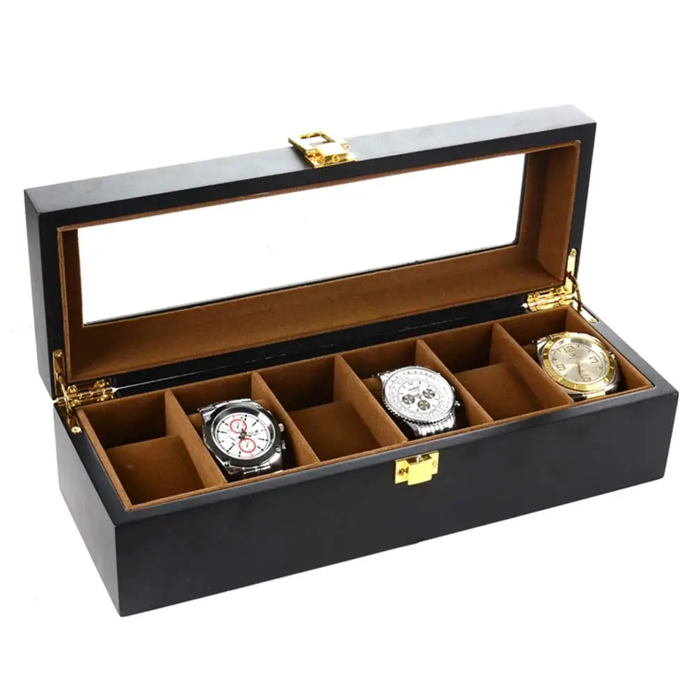 Wooden-Watch-Box-6-Slots-With-Lock-Glass-Sunroof-Mechanical-Watch ...