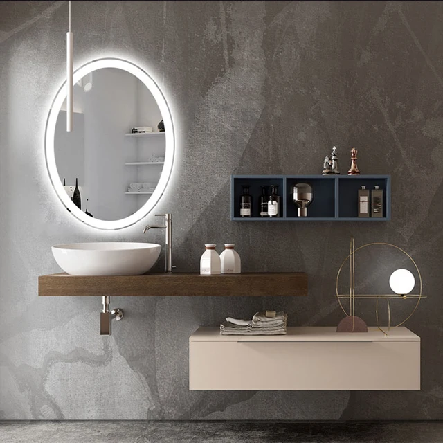 Oval Shape Smart Makeup Bathroom Mirror 3 Color Adjustable LED LIght ...