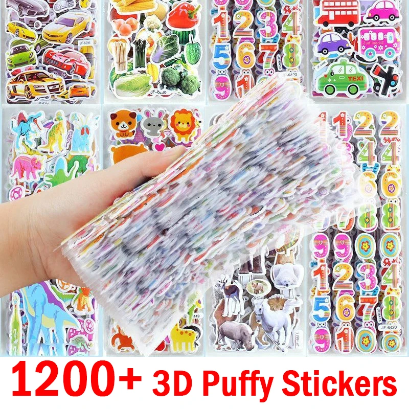 20 Sheets 3D Stickers for Kids Toddlers 1200+ Vivid Puffy Children ...