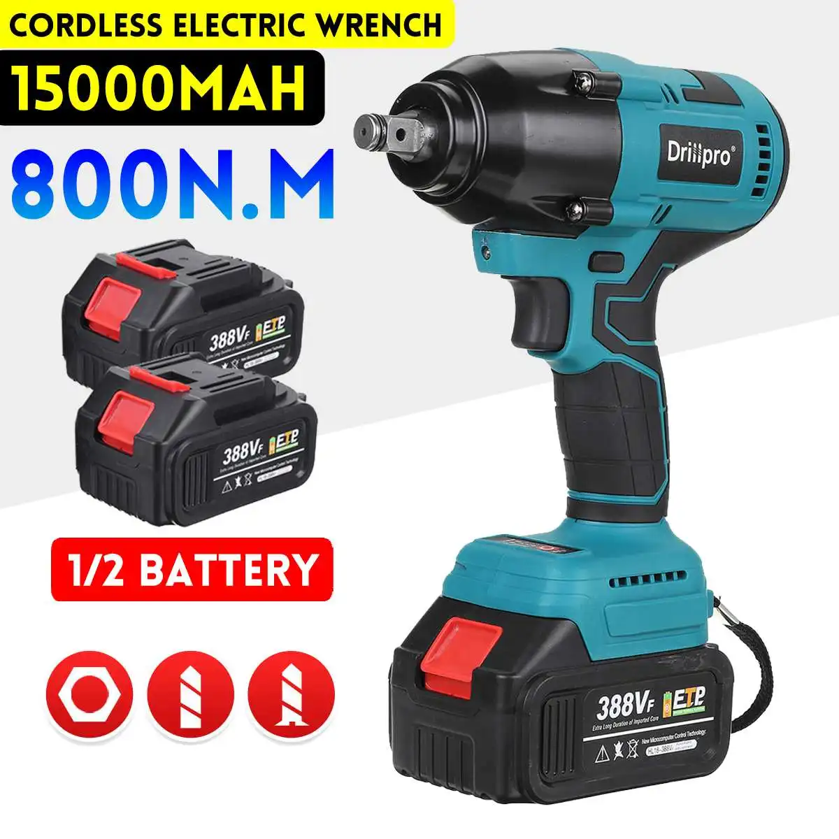 Drillpro Torque 800N.M Brushless Cordless Electric Impact Wrench 1/2 ...