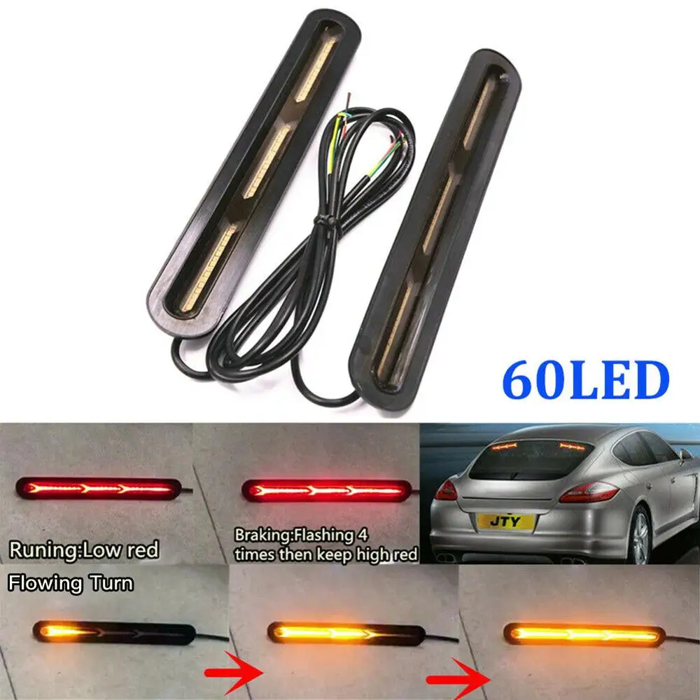 2 Pcs 60 LED Car Truck DRL LED Light Bar Brake Flowing Turn Signal Stop ...