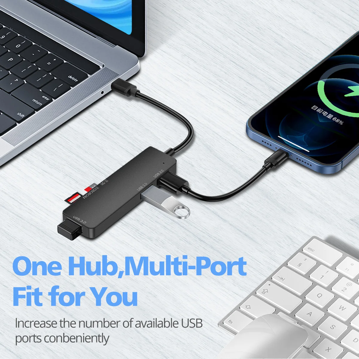 Concentrateur usb3 - Hub USB 3.0 5 en 1, adaptateur de lecteur de ...