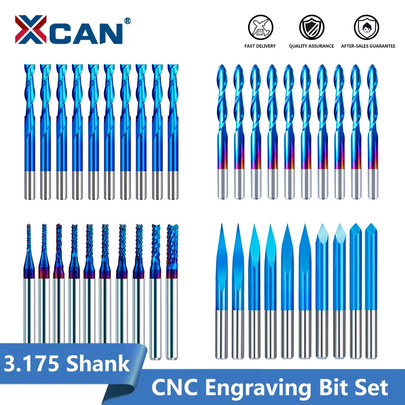 XCAN End Mill CNC Router Bit Ball Nose Flat Straight Flute Engraving ...