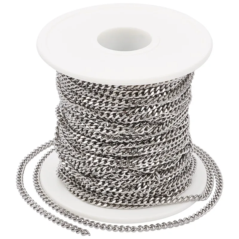20m/roll Unwelded Faceted 304 Stainless Steel Link Curb Chains Twisted ...