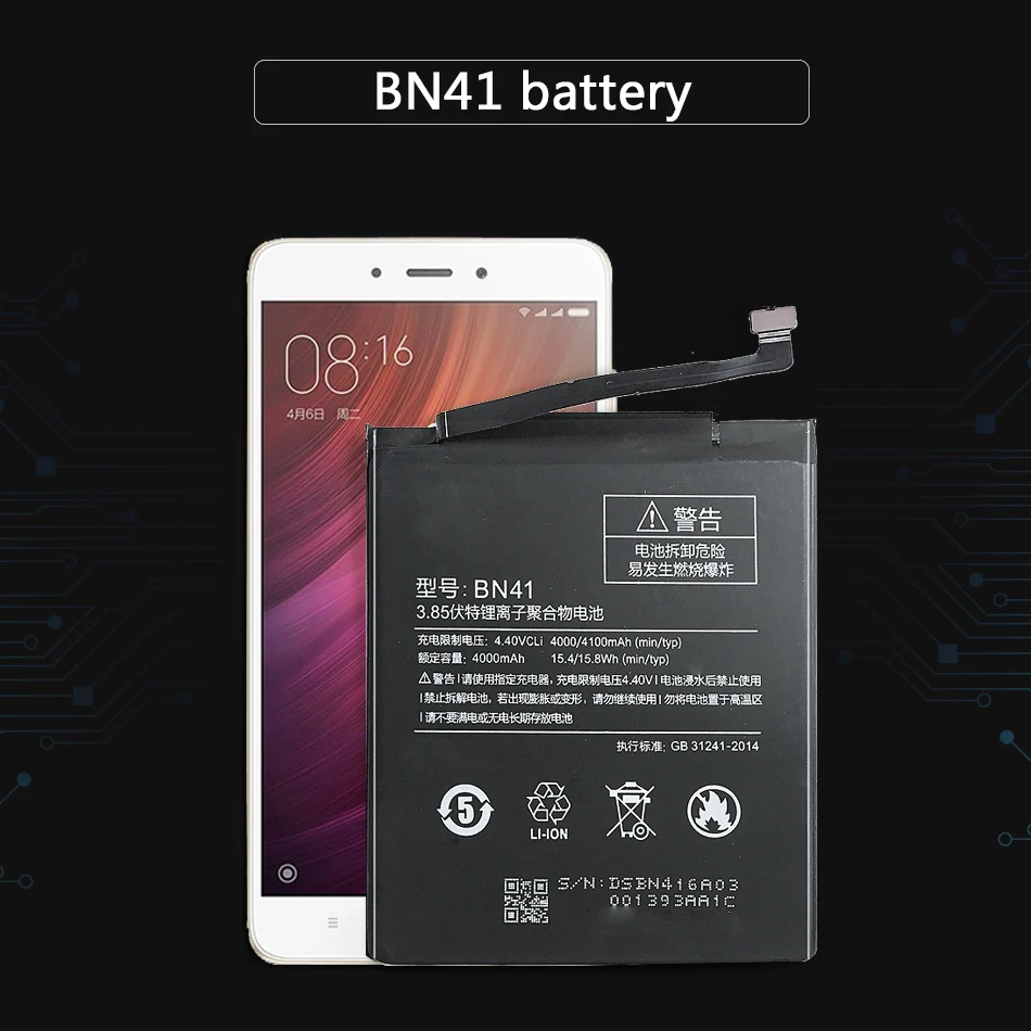 BN41 BN41L BN41H Mobile Battery 4100mAh For Xiaomi Redmi Note 4 MTK Helio X20 / For Redmi Note ...