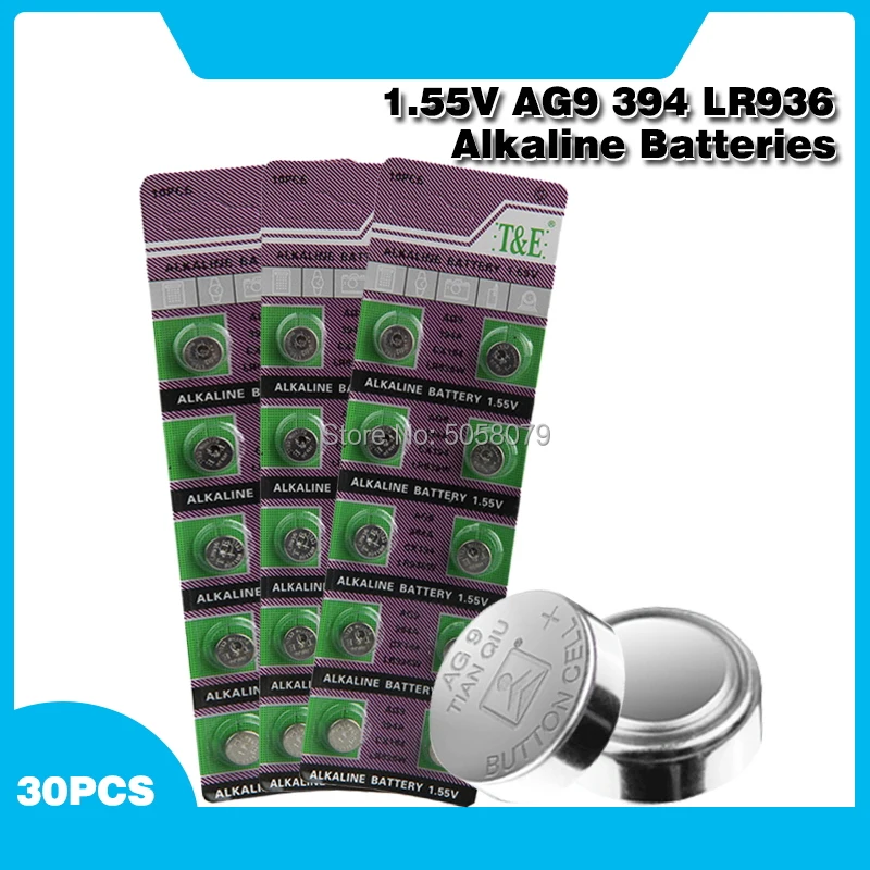 30pcs Alkaline Cell Coin Battery 1.55V AG9 LR936 LR45 Button Batteries ...