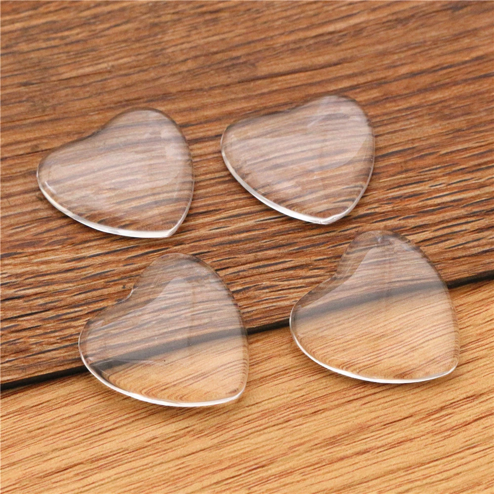 10pcs/lot 25mm Heart Flat Back Clear Glass Cabochon, High Quality, Lose ...