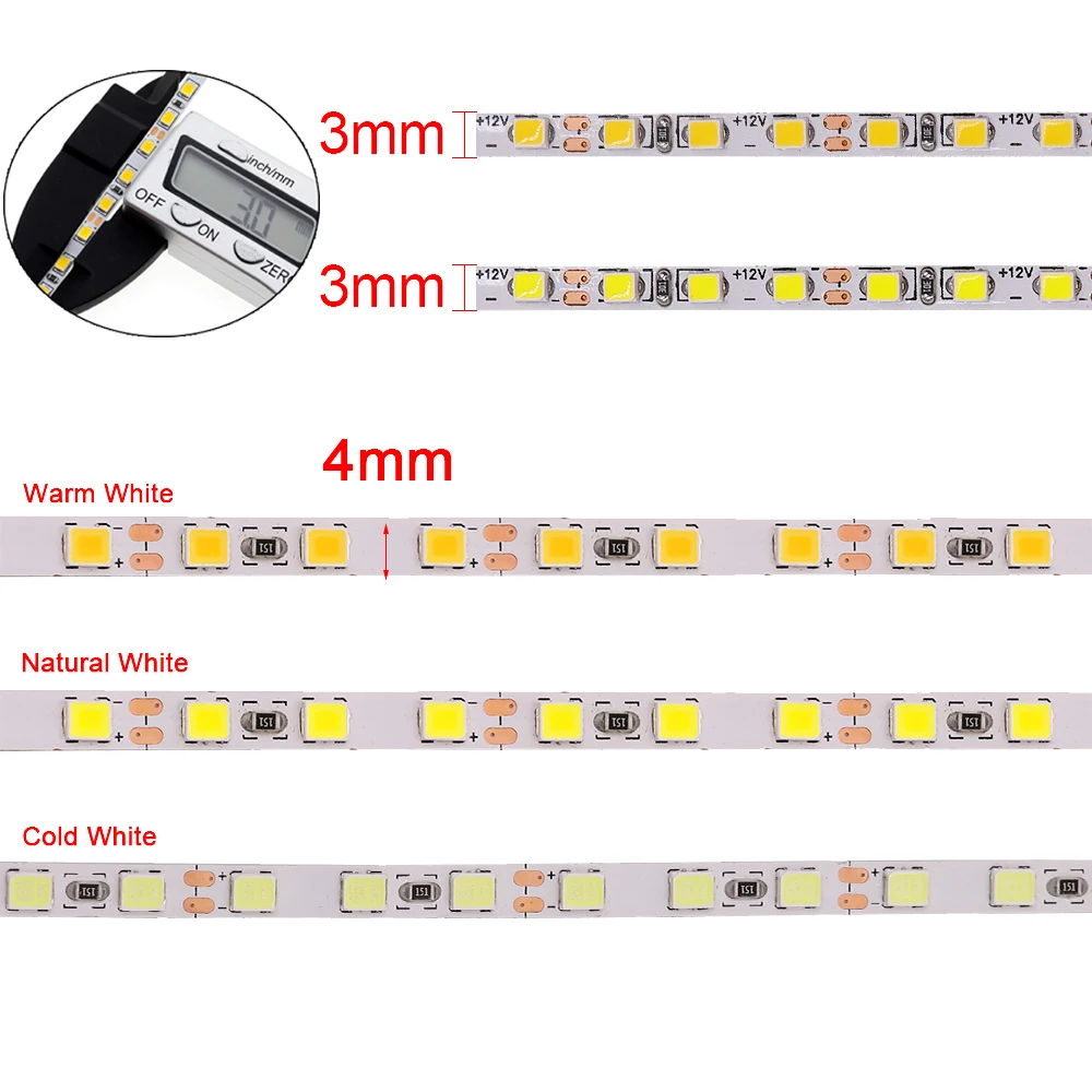 Tira de luces LED de 3mm de ancho estrecho, 5M, cc 12V, 2025, 168LED/m ...