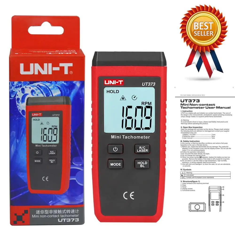 UNI-T UT373 Mini Digital Laser Tachometer Non-Contact Tachometer RPM ...