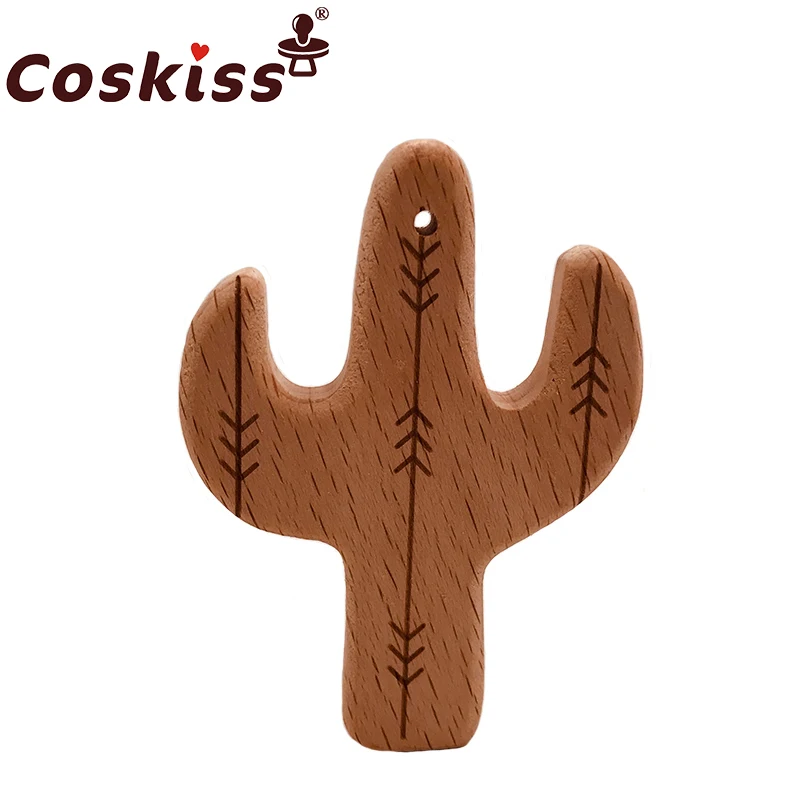 Coskiss Baby Wooden Teether Beech Wood Cartoon Cactus Teething Toys ...