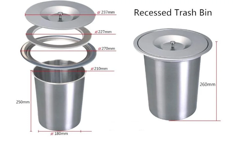 8L Tainless Steel Trash Can Flush Recessed Built-in Dustbin Trash Bin ...
