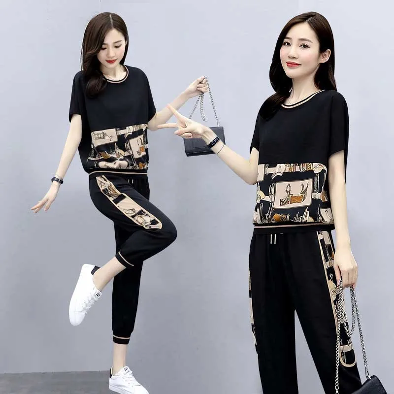 Two Pieces Pattern Sparkly Casual Sweater Set Women Spring