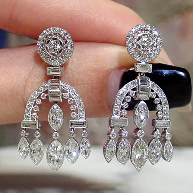 Huitan Retro High-quality Silver Plated Dangle Earrings Women Vintage ...