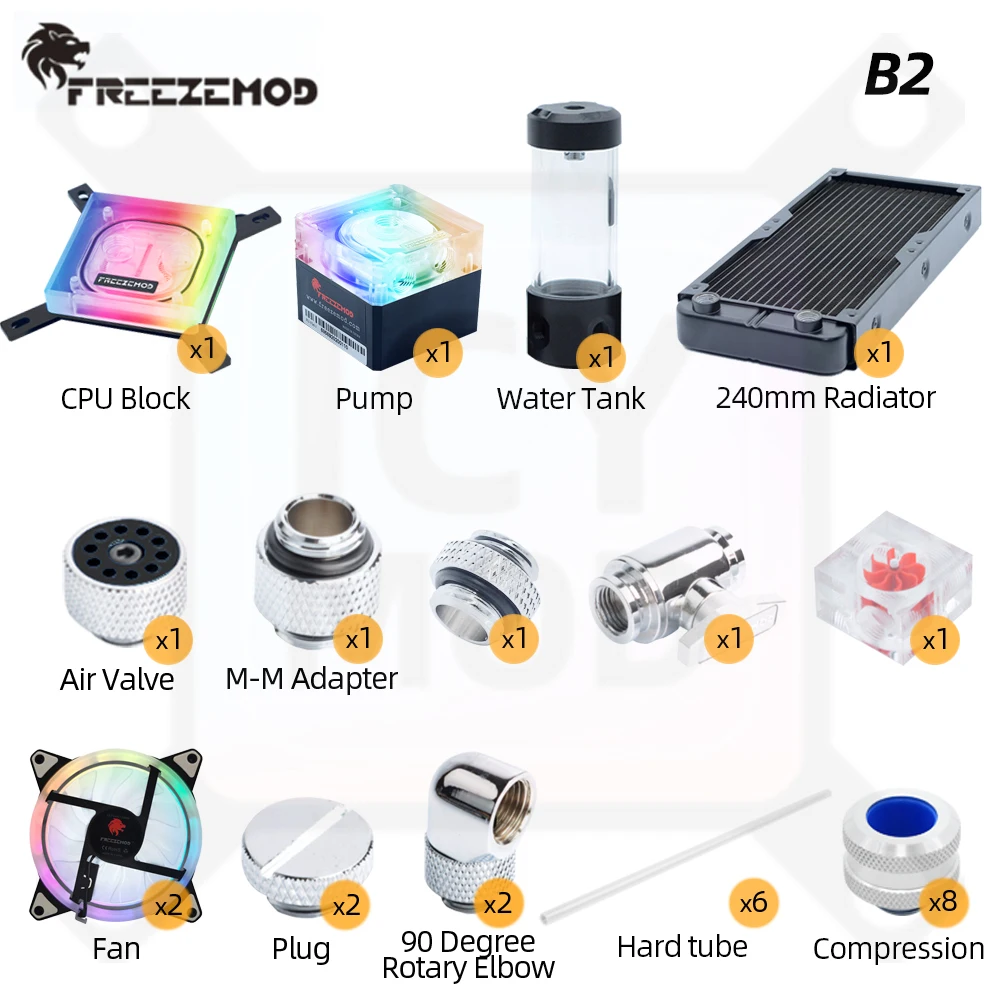 Freezemod Hard Tube Water Cooling Kit PC Liquid Cooler Set Copper ...