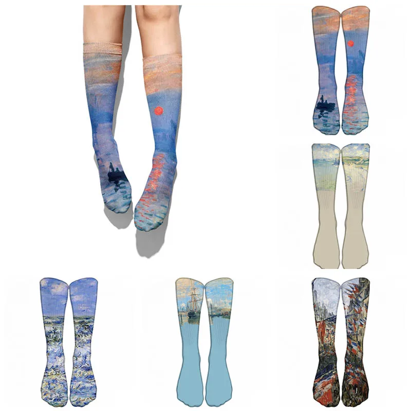 Retro-Famous-Painted-Printed-Art-Socks-Unisex-Monet-Waves-Sunrise-Funny ...