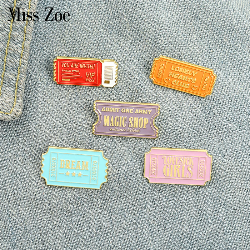 Tickets Enamel Pins Custom Dream Admit One Pass Brooch Lapel Badge Bag ...