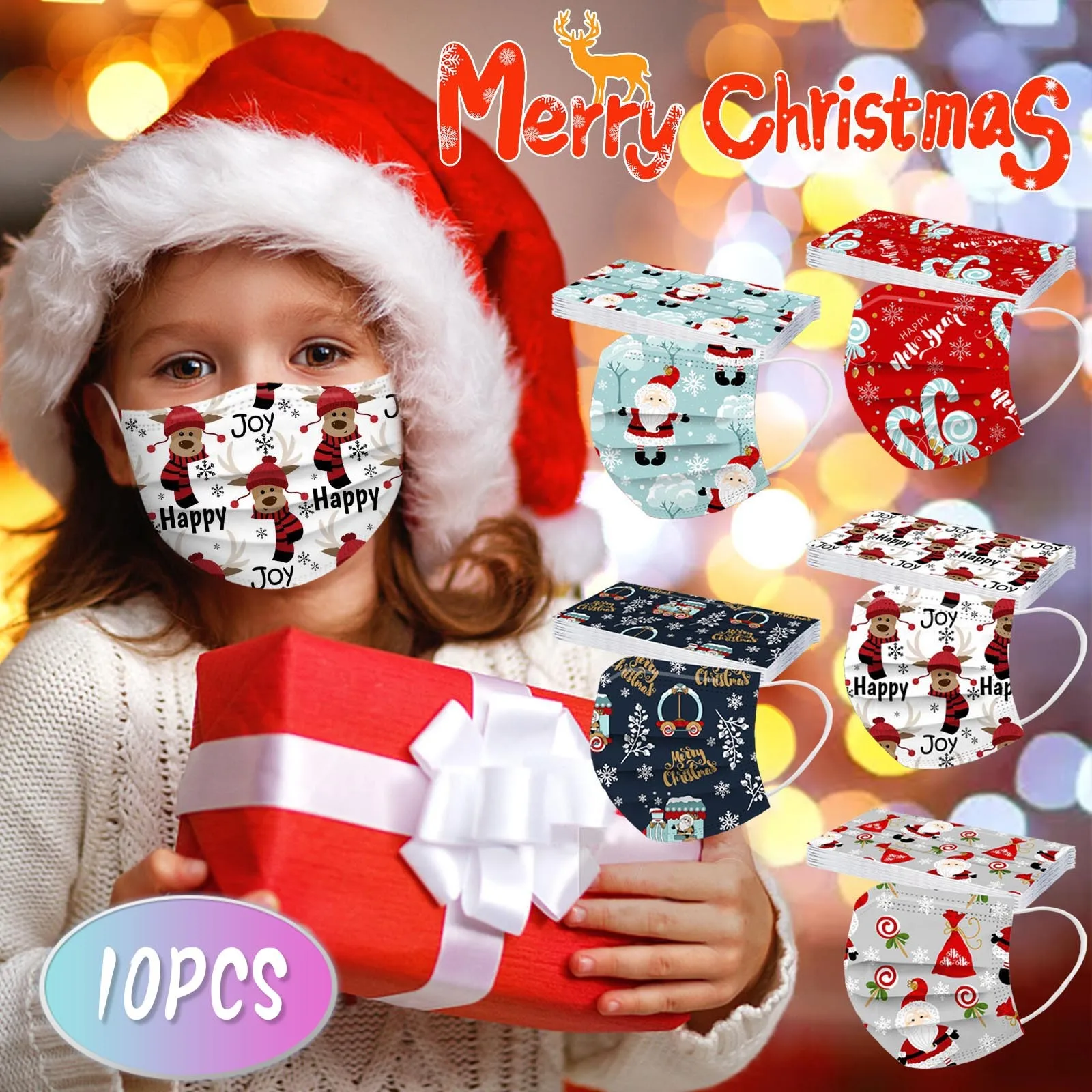 Mascarilla desechable para niños, máscara facial de Año Nuevo, ciervo ...