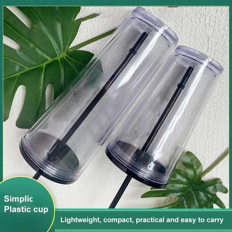 500-710ml-New-Plastic-Cup-Transparent-Cup-Straw-Cup-Double-Layer-PP ...