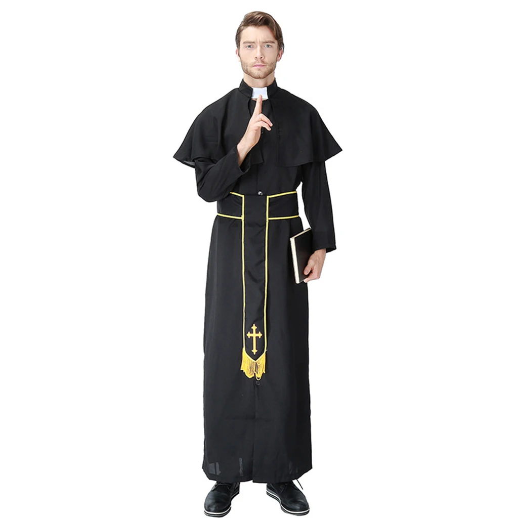 Halloween Priest Costume Cosplay Outfit Men Women Robe Cloak Cloak ...