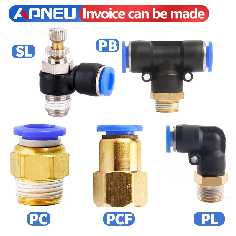 Pneumatic PC PCF PL PLF Pneumatic connector 4mm-12mm fitting thread 1/8 ...