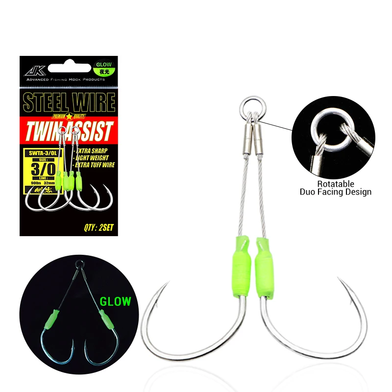 JK-SWTA-L-Steel-Wire-Twin-Single-Assist-Fishing-Hooks-Strong-Boat ...