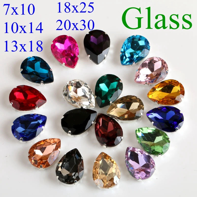 Drop Shape Glass Rhinestones With Claw Sew On Teardrop Crystal Stone ...