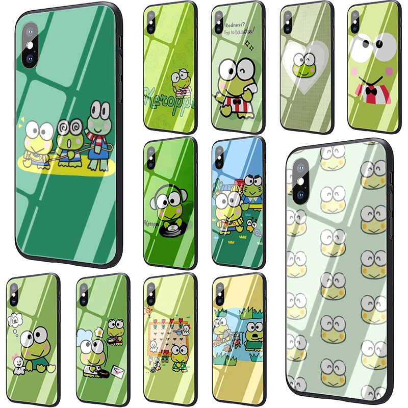 Keroppi Frog Cartoon Tempered Glass TPU Phone Case - KawaiiMerch.com