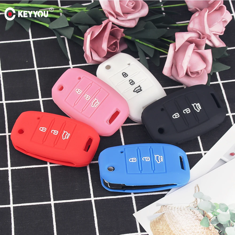 KEYYOU Silicone Flip Folding Car Key Cover For KIA Sid Rio Soul ...
