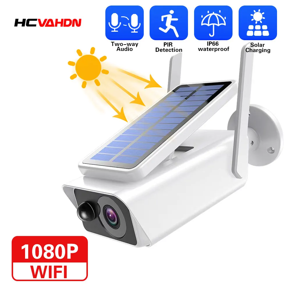 Painel solar wifi câmera 1080p hd two way áudio sem fio câmera de ...