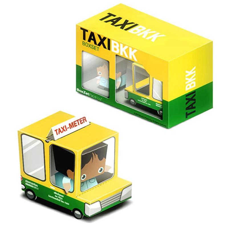 Yellow-Taxi-Van-Car-Box-Cubee-Ornaments-Folding-Cutting-Mini-3D-Paper ...