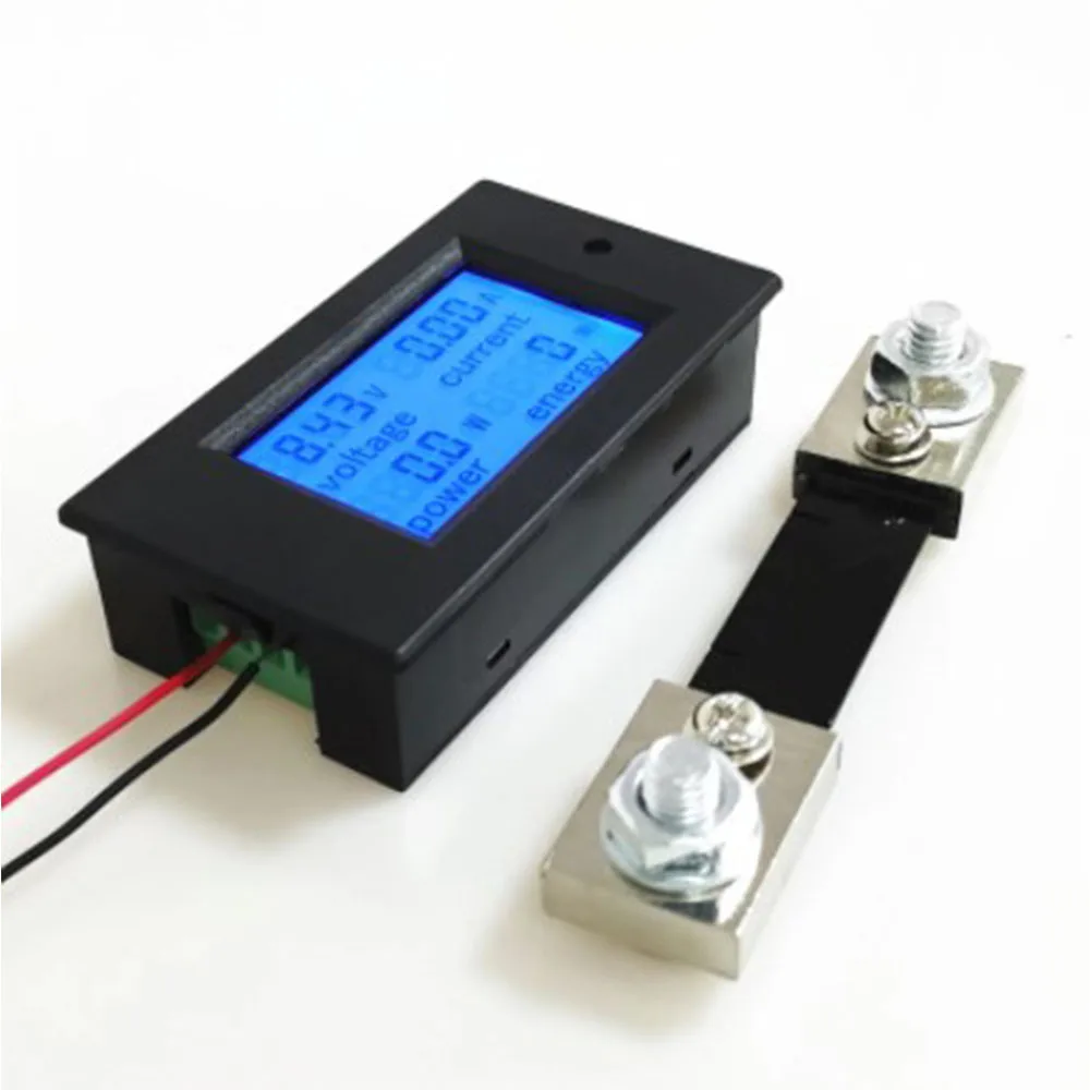 LCD Power Energy Consumption Current Ammeter DC 6.5-100V 20A 100A Amp ...