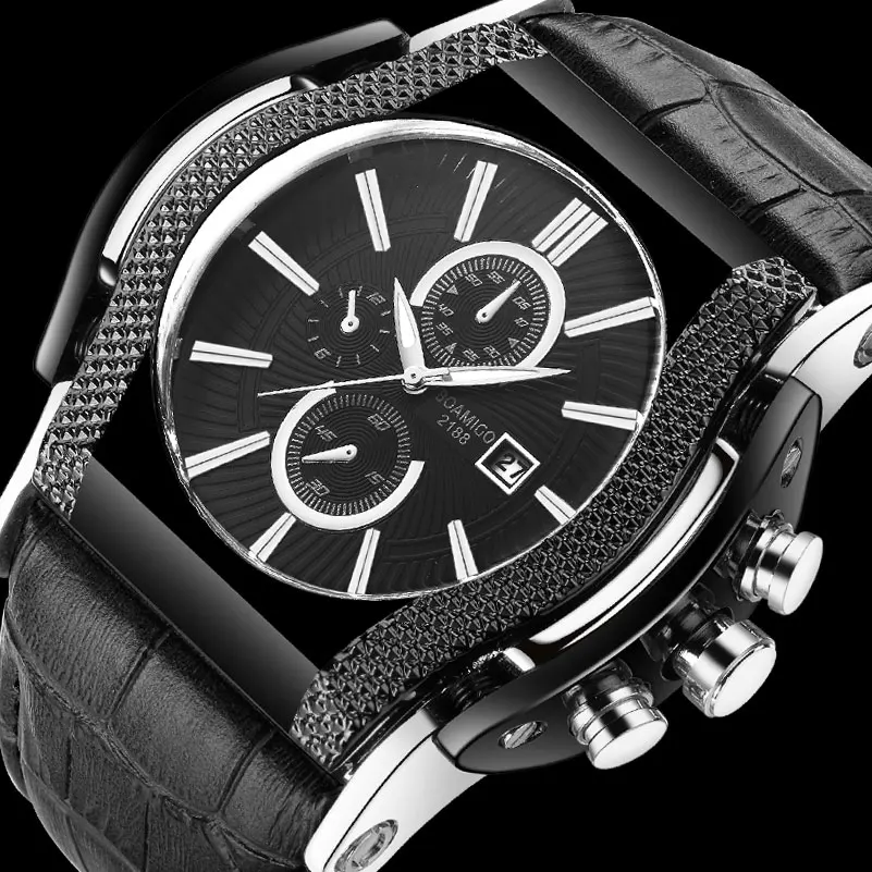 Mens Watches Boamigo Brand Men Quartz Watches Big Dial Leather ...