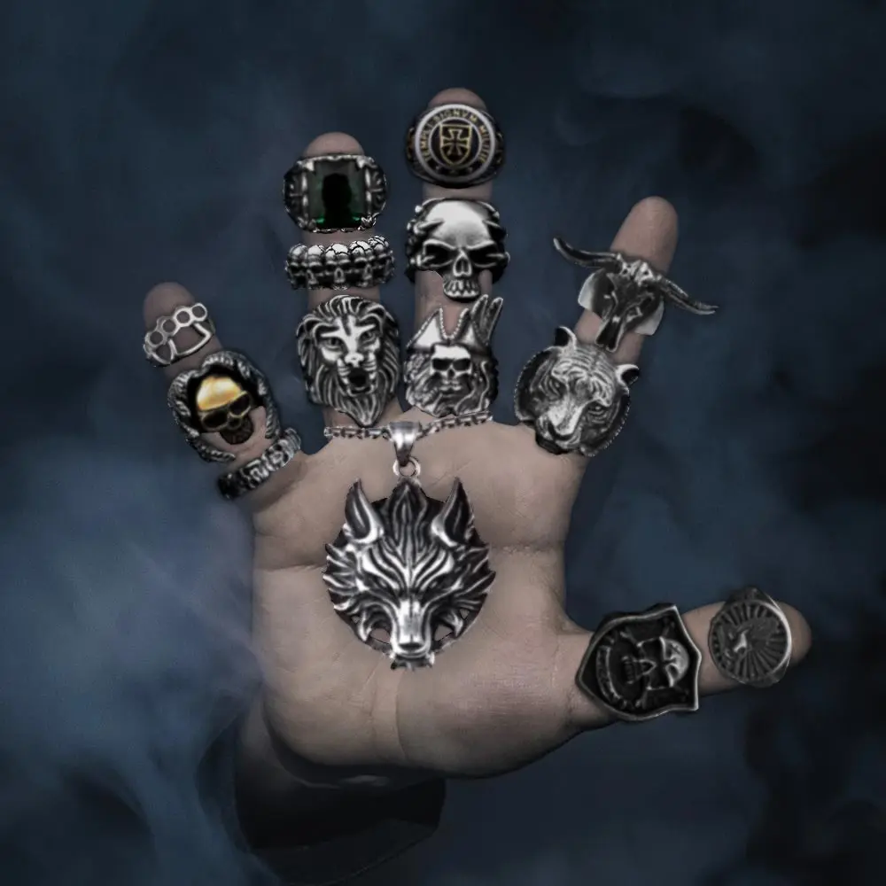 Men's Fashion 316l Stainless Steel Rings Devil Satan Cross Skull Animal ...