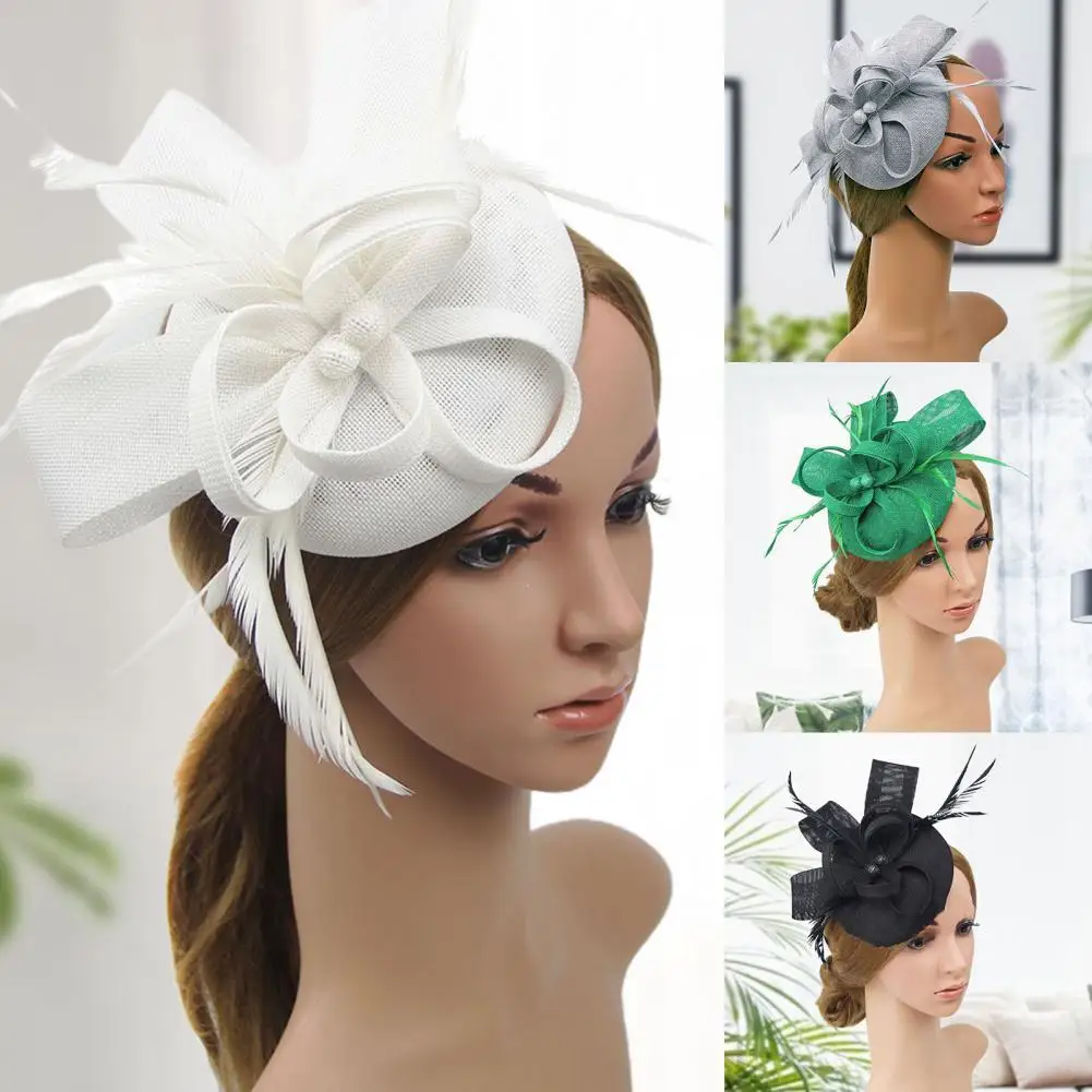Faux-Feather-Fascinator-Hat-Net-Yarn-Hat-Shape-Bow-Mesh-Mini-Beret-Hat ...