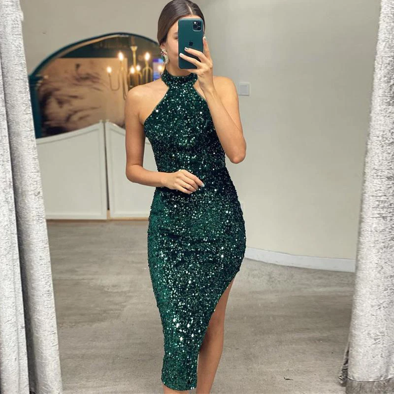 Hunter Green Halter Bridesmaid Dresses