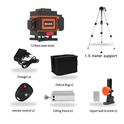 HILDA 3D/4D Laser Level Auto Self-Leveling 360 Horizontal And Vertical ...