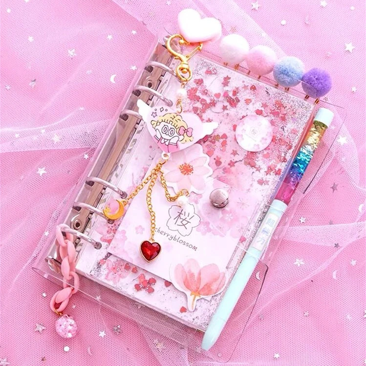 Sharkbang Kawaii Bling Bling Cherry Blossoms A6 Loose Leaf Diary ...