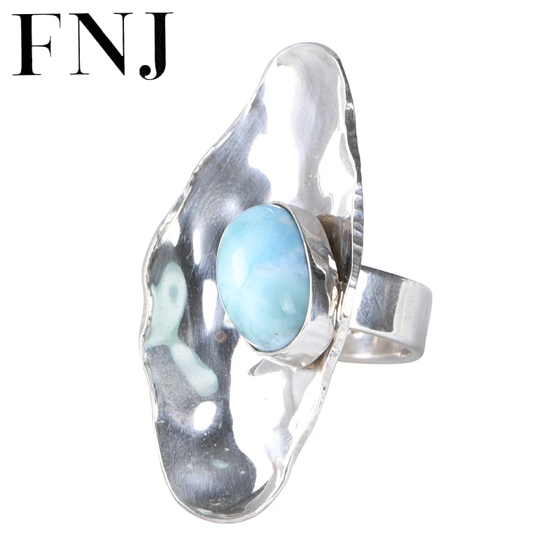 FNJ Anillo de Plata de Ley 925 Larimar Natural para mujer, anillos de ...