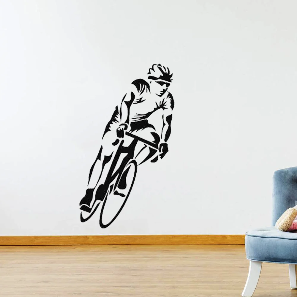 Mural Bicycle Wall Stickers Cyclist Vinyl Decal Boys Room Decor Bike ...