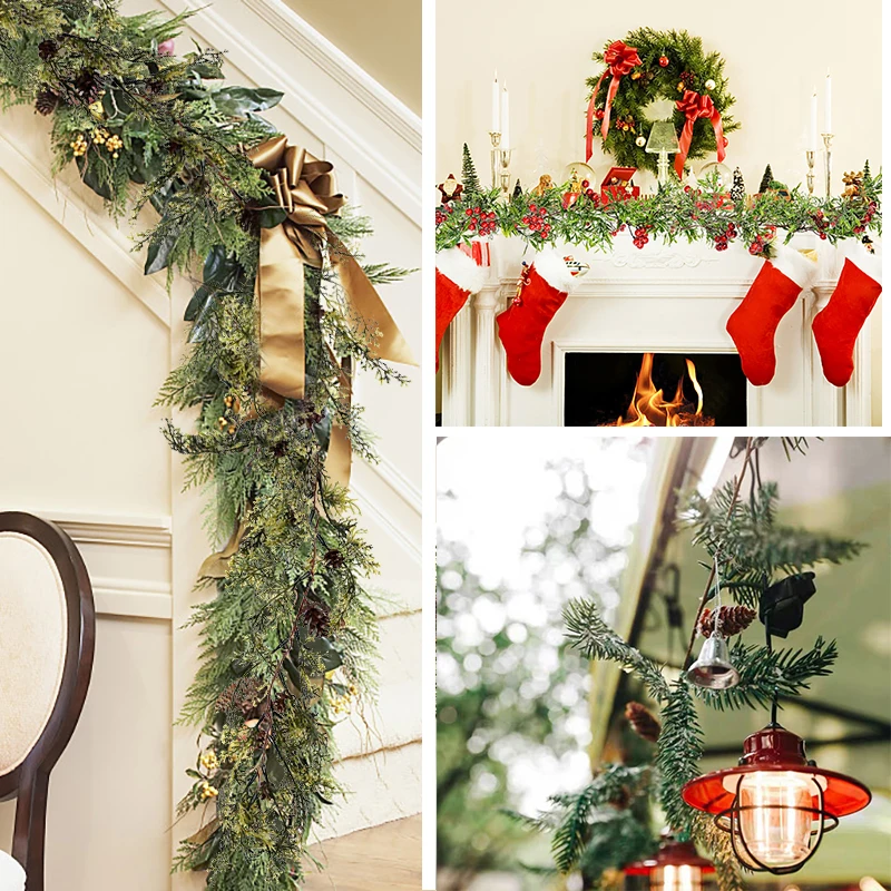 150cm Christmas Wreath Rattan Artificial Vine Hanging Floral Garland ...