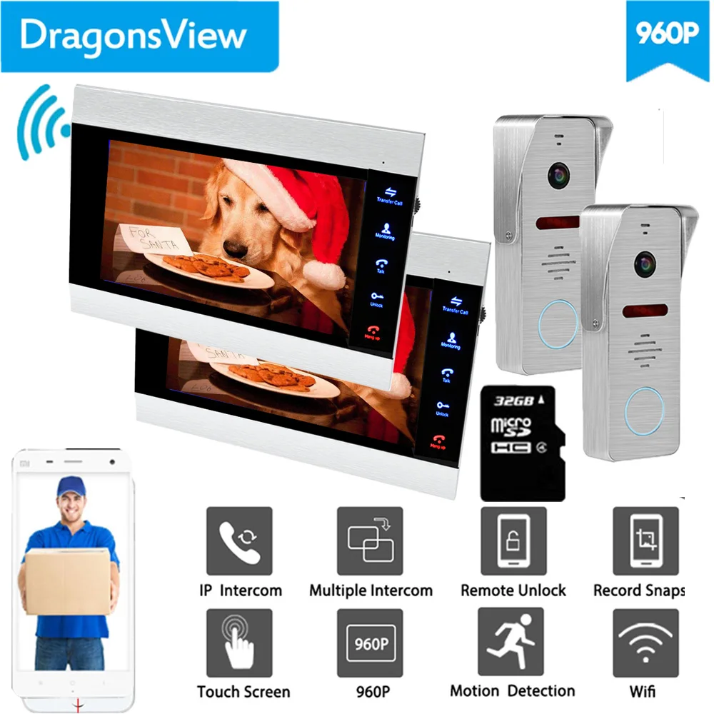 【Wide Angle 960P】Dragonsview 7‘’ Wifi Video Intercom Doorbell with ...