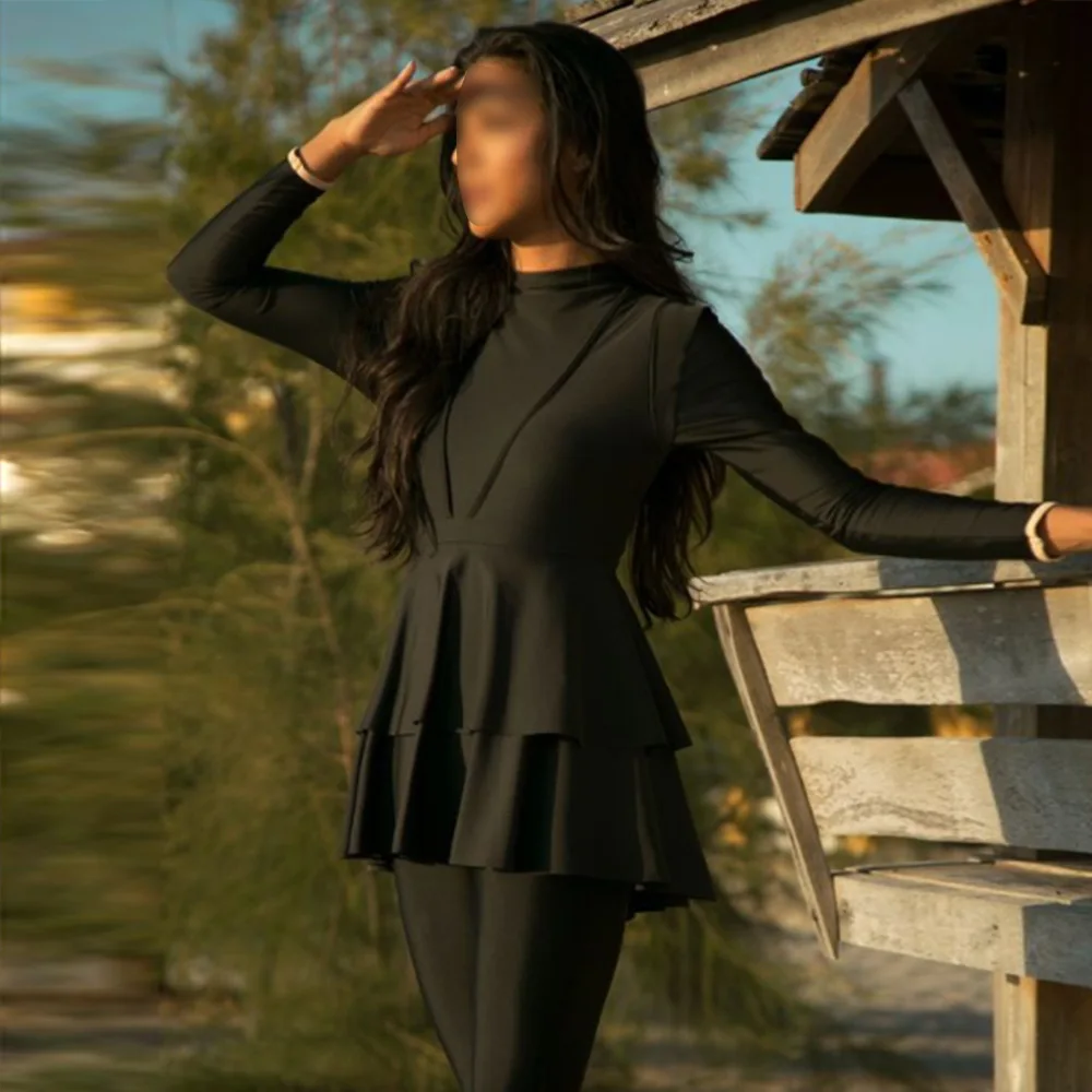 Ruffle Muslim Swimwear Women Burkini 3pcs with Bra Padding Patchwork ...