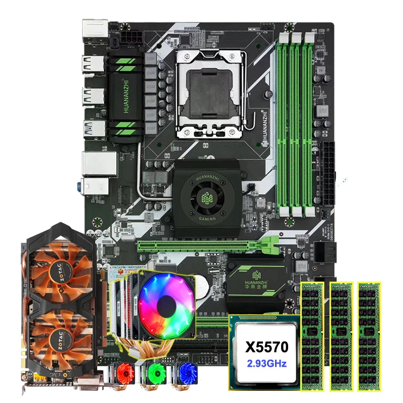 HUANANZHI X58 Deluxe Motherboard Combo Build Computer Xeon CPU E5 X5570 ...