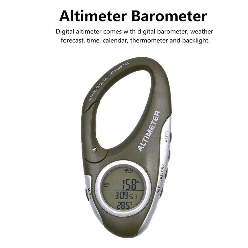 Portble 8 In 1 Carabiner Digital Altimeter Barometer w/ Weather ...