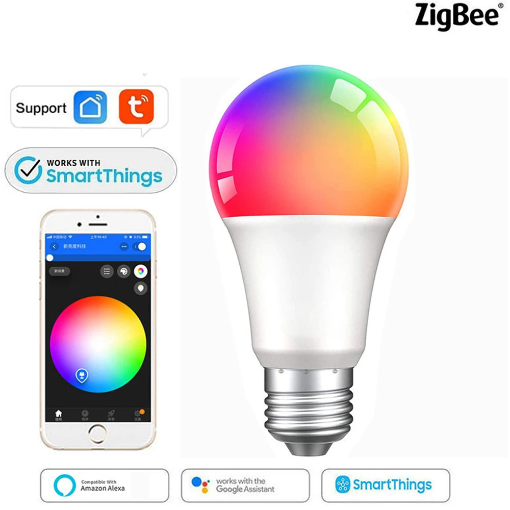AC85 265V E27 9W RGBCW Tuya Zigbee 3.0 Smart Bulb Light Alexa Google ...