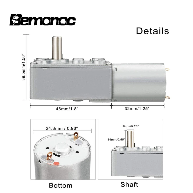 Bemonoc Reversible 12 Volt Gear Motor 24 RPM with Worm Gearbox High ...