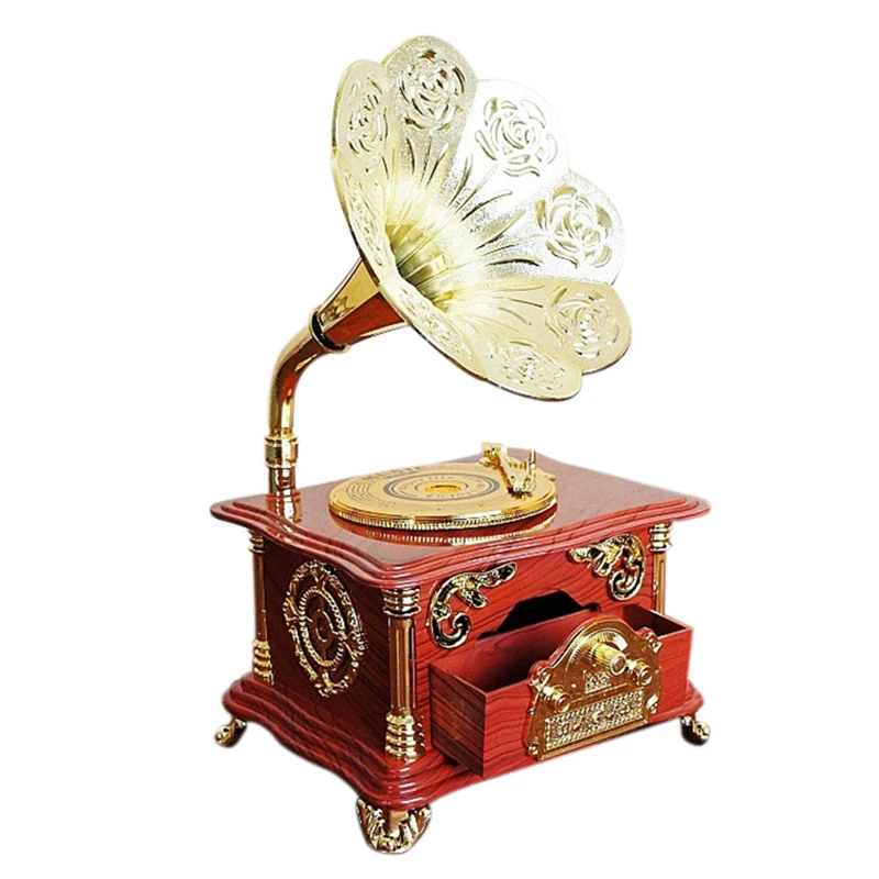 Creative Phonograph Music Box Jewelry Box Gift Christmas Retro Music ...