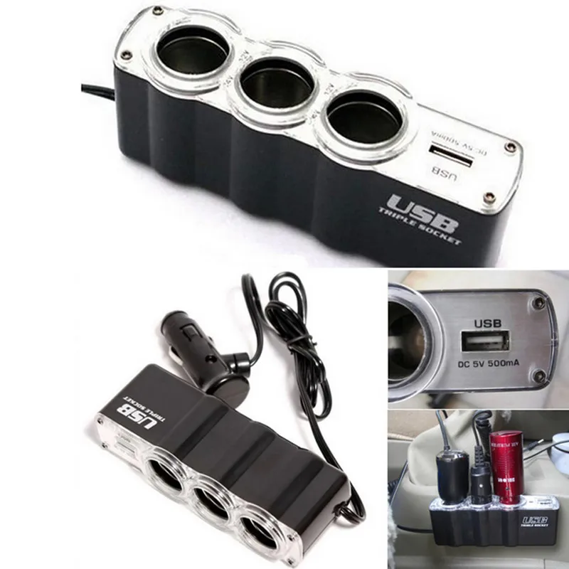 USB-Port-3-Way-Auto-Car-Cigarette-Lighter-Automobile-Socket-Splitter ...