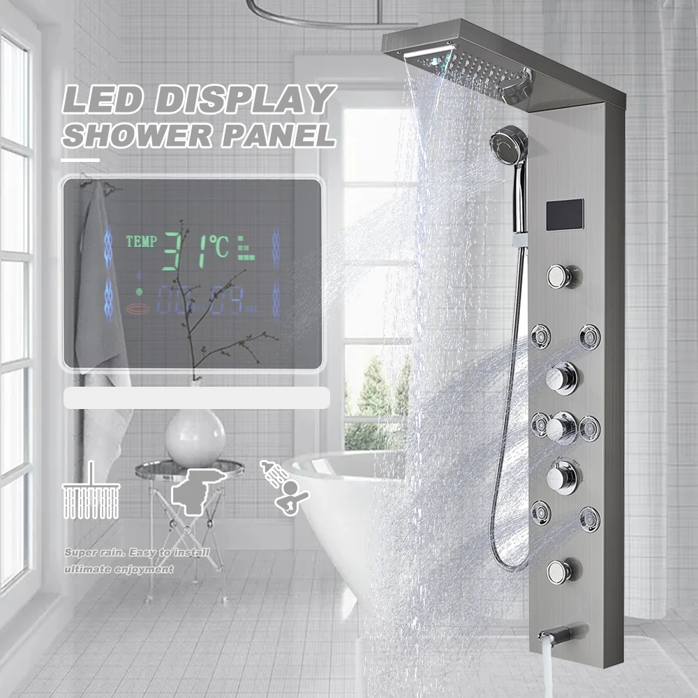 LED-Shower-Panel-Bath-Shower-Faucet-Temperature-Digital-Display-Tub ...